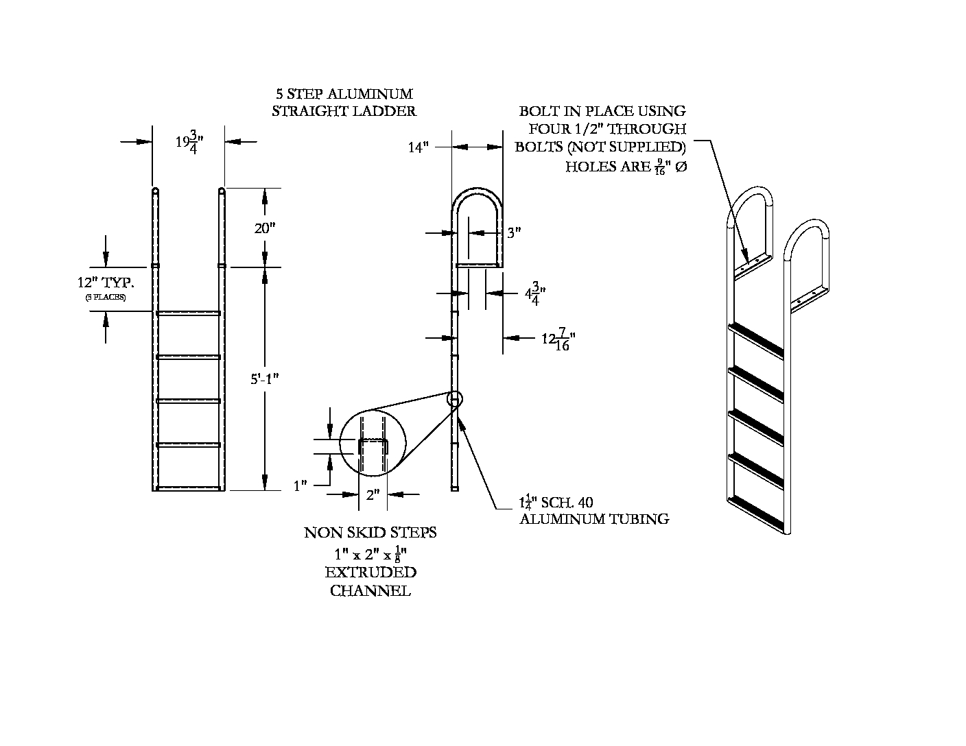 5 Step Hinged Dock Ladder Bjornsen Pond Management