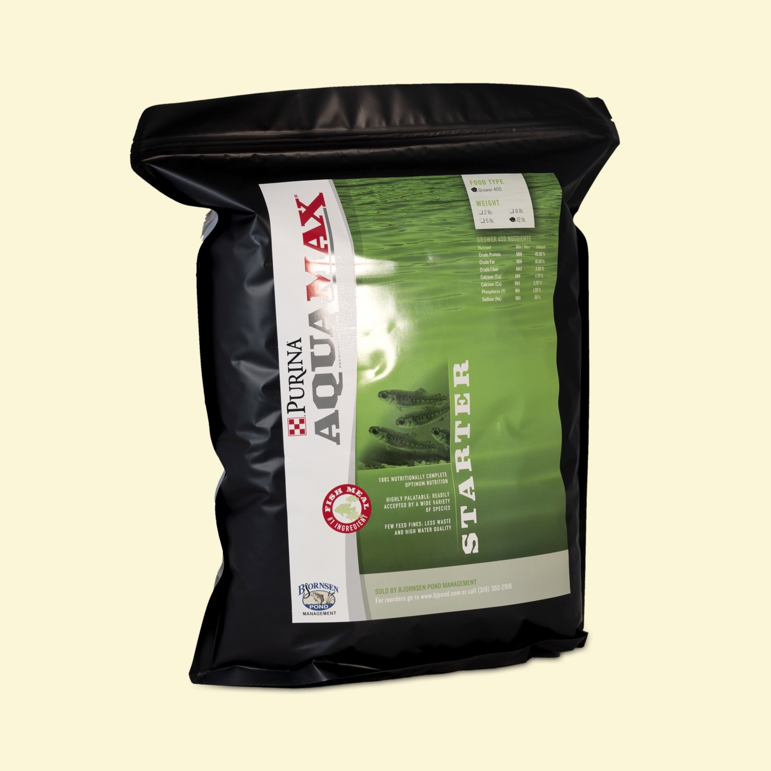 AquaMax Grower 400 Fish Food – 50 lb. Bag | Bjornsen Pond Management